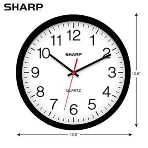 SHARP Wall Clock – Black, Silent Non Ticking 14 Inch Quality Quartz Battery Operated Round Easy to Read Home/Kitchen/Office/Classroom/School Clocks, Sweep Movement