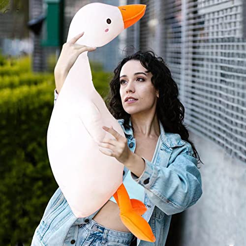 Goose Stuffed Animal Cute Duck Plush Toy Soft Goose Plushie Hugging Pillow Gift for Kids and Friends (White Round Eyes,25.6'')