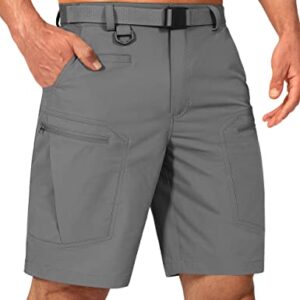 Shallowlulu Mens Cargo Hiking Shorts Water Resistant Quick Dry Lightweight Breathable Tactical Shorts with Nylon Belt(Grey 36W/10L)