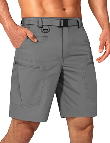 Shallowlulu Mens Cargo Hiking Shorts Water Resistant Quick Dry Lightweight Breathable Tactical Shorts with Nylon Belt(Grey 36W/10L)