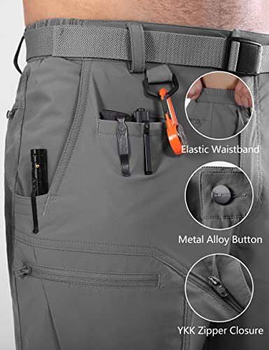 Shallowlulu Mens Cargo Hiking Shorts Water Resistant Quick Dry Lightweight Breathable Tactical Shorts with Nylon Belt(Grey 36W/10L)