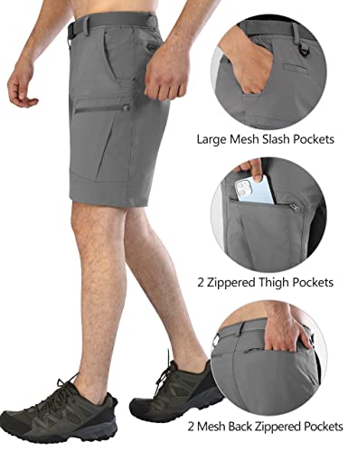 Shallowlulu Mens Cargo Hiking Shorts Water Resistant Quick Dry Lightweight Breathable Tactical Shorts with Nylon Belt(Grey 36W/10L)