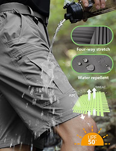 Shallowlulu Mens Cargo Hiking Shorts Water Resistant Quick Dry Lightweight Breathable Tactical Shorts with Nylon Belt(Grey 36W/10L)