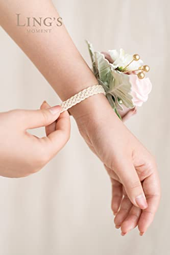 Ling's Moment Dusty Rose Wrist Corsages for Wedding(Set of 2), Corsages for Prom, Mother of Bride and Groom, Prom Flowers