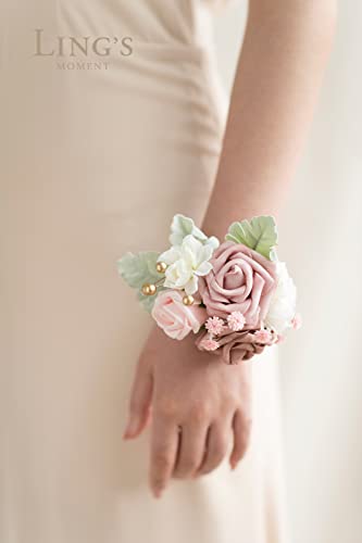 Ling's Moment Dusty Rose Wrist Corsages for Wedding(Set of 2), Corsages for Prom, Mother of Bride and Groom, Prom Flowers