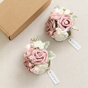 Ling's Moment Dusty Rose Wrist Corsages for Wedding(Set of 2), Corsages for Prom, Mother of Bride and Groom, Prom Flowers