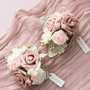 Ling's Moment Dusty Rose Wrist Corsages for Wedding(Set of 2), Corsages for Prom, Mother of Bride and Groom, Prom Flowers