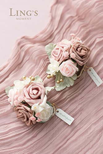 Ling's Moment Dusty Rose Wrist Corsages for Wedding(Set of 2), Corsages for Prom, Mother of Bride and Groom, Prom Flowers