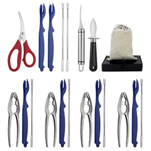 seafood tools set includes 4 crab crackers 6 seafood fork 6 lobster crackers 1 seafood scissors 1 oyster knife 1 shrimp cleaning tool-nutcracker set（19 piece ）