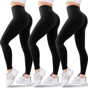 blisset 3 pack high waisted leggings for women-soft athletic tummy control pants for running yoga workout reg & plus size