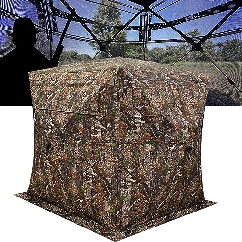 CROSS MARS Portable 2-3 Person 270 Degree See Through Hunting Blind Ground Camouflage Pop Up Hub Turkey Deer Blinds Tent