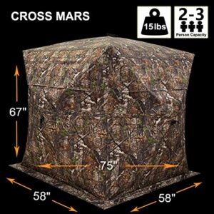 CROSS MARS Portable 2-3 Person 270 Degree See Through Hunting Blind Ground Camouflage Pop Up Hub Turkey Deer Blinds Tent