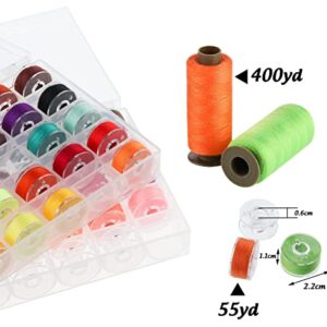 ilauke 95Pcs Bobbins Sewing Thread Kits, 400 Yards per Sewing Thread Polyester Spools with Case 45 Colors Sewing Supplies, Prewound Bobbin for Brother Singer Janome Hand & Machine Sewing