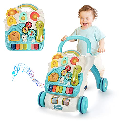 SUPER JOY Sit to Stand Learning Walker, 3 in 1 Baby Learning Walkers & Removable Play Panel,Early Education Activity Center with Lights, Music Learning Toys Christmas Gift for Baby Boys Girls