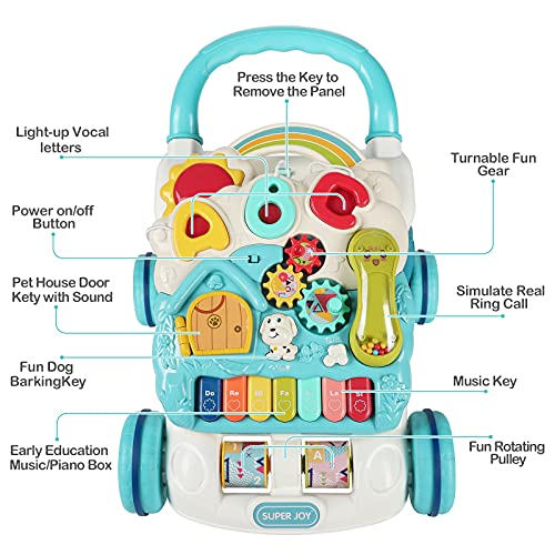 SUPER JOY Sit to Stand Learning Walker, 3 in 1 Baby Learning Walkers & Removable Play Panel,Early Education Activity Center with Lights, Music Learning Toys Christmas Gift for Baby Boys Girls