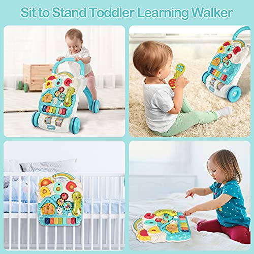 SUPER JOY Sit to Stand Learning Walker, 3 in 1 Baby Learning Walkers & Removable Play Panel,Early Education Activity Center with Lights, Music Learning Toys Christmas Gift for Baby Boys Girls