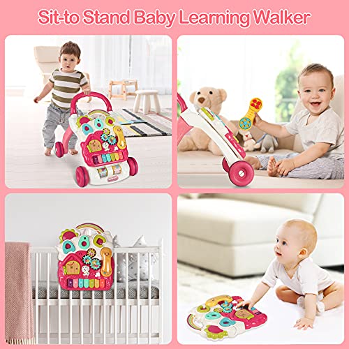 SUPER JOY 3 in 1 Baby Walker,Sit to Stand Learning Walkers & Removable Play Panel, Kids Early Activity Center with Lights & Sounds, Music Learning Play Toys Gift for Infant Boys Girls