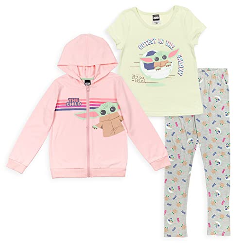 STAR WARS The Mandalorian Baby Yoda Little Girls Hoodie T-Shirt Legging Set Pink 7-8