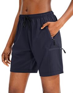 santiny women's hiking cargo shorts quick dry lightweight summer shorts for women travel athletic golf with zipper pockets(navy_s)