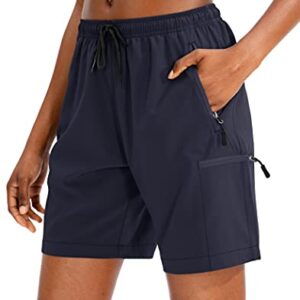 SANTINY Women's Hiking Cargo Shorts Quick Dry Lightweight Summer Shorts for Women Travel Athletic Golf with Zipper Pockets(Navy_S)