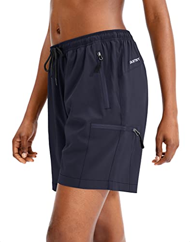 SANTINY Women's Hiking Cargo Shorts Quick Dry Lightweight Summer Shorts for Women Travel Athletic Golf with Zipper Pockets(Navy_S)