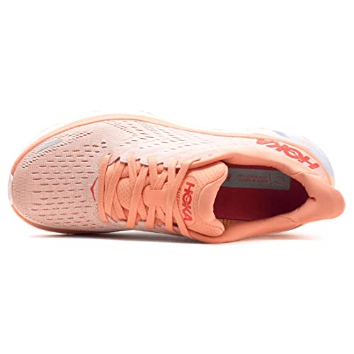 HOKA ONE Women's Clifton 8 shoe, Light Orange/Pink, 8.5