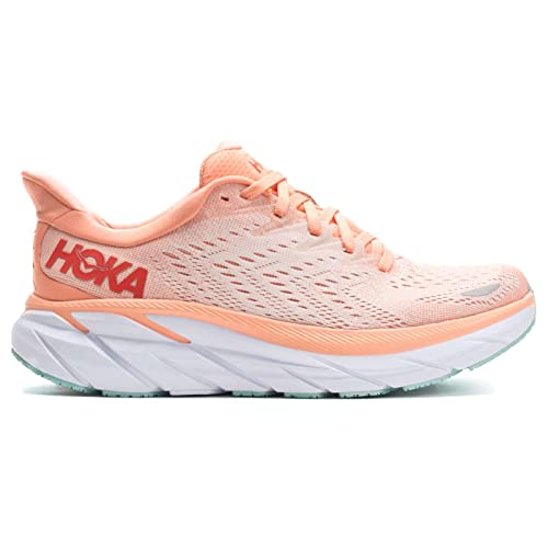 HOKA ONE Women's Clifton 8 shoe, Light Orange/Pink, 8.5