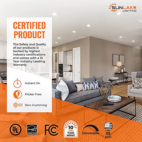 Sunlake 12 Pack Recessed Lighting 4 inch, Ceiling Lights 5 in 1, Canless Ultra Thin LED 5CCT Dimmable 2700K/3000K/3500K/4000K/5000K Selectable, 650 Lumens, 10W=65W Eqv, ETL, Energy Star Certified