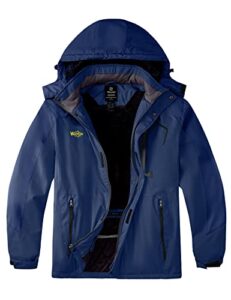 wantdo men's big&tall waterproof ski jackets plus size winter coat with hood rain coat navy 4x-large big