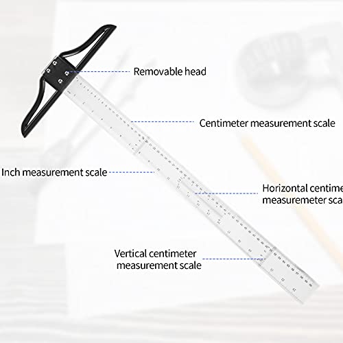 2 Pieces T Square Acrylic Ruler 23.6 Inches and 29.5 Inches Transparent Graduated T-Ruler Inch Metric T-Square Measuring Scale Ruler for Art Framing and Drafting