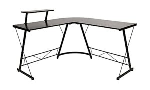 flash furniture ginny corner desk - black/black space saving l-shaped gaming desk with monitor shelf - 71.5" 2-tier computer desk, home office desk, easy assembly