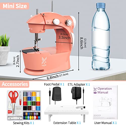 Mini Sewing Machine with 42PCS Sewing Kit, Foot Pedal, Adapter (Orange)