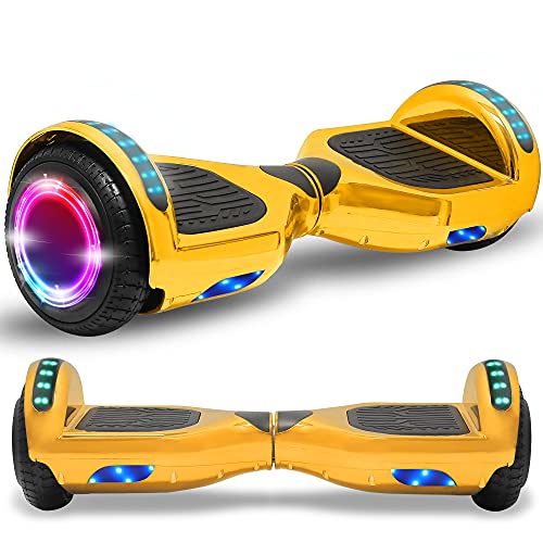 Newest Generation Electric Hoverboard Dual Motors Two Wheels Hoover Board Smart Self Balancing Scooter with Built-in Bluetooth Speaker LED Lights for Adults Kids Gift (Chrome Gold)