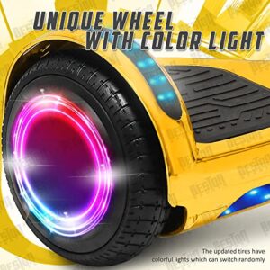 Newest Generation Electric Hoverboard Dual Motors Two Wheels Hoover Board Smart Self Balancing Scooter with Built-in Bluetooth Speaker LED Lights for Adults Kids Gift (Chrome Gold)