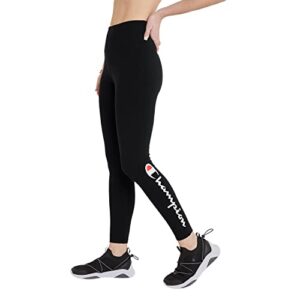 champion, authentic 7/8s, moisture wicking, leggings for women, 25", black script, small