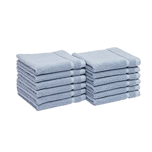 Amazon Basics Cotton Washcloths, Made with 30% Recycled Cotton Content - 12-Pack, Blue