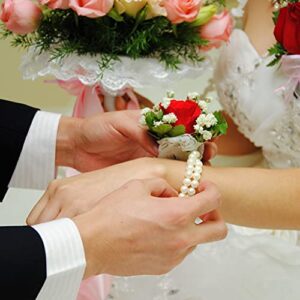 Wrist Corsage Bands,6 Pcs DIY Pearl Wrist Bands Elastic Wristlets Corsage Accessories Wedding Wrist Corsages Bracelets For Wedding Party Prom Bride