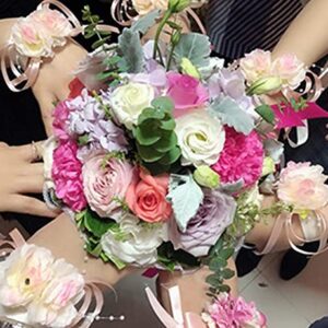 Wrist Corsage Bands,6 Pcs DIY Pearl Wrist Bands Elastic Wristlets Corsage Accessories Wedding Wrist Corsages Bracelets For Wedding Party Prom Bride