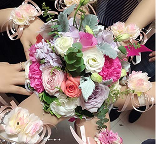 Wrist Corsage Bands,6 Pcs DIY Pearl Wrist Bands Elastic Wristlets Corsage Accessories Wedding Wrist Corsages Bracelets For Wedding Party Prom Bride