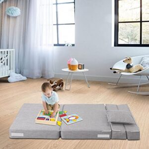 ANONER Folding Sleeper Chair Sofa Bed Lazy Couch with Pillow, Twin Size, Light Gray