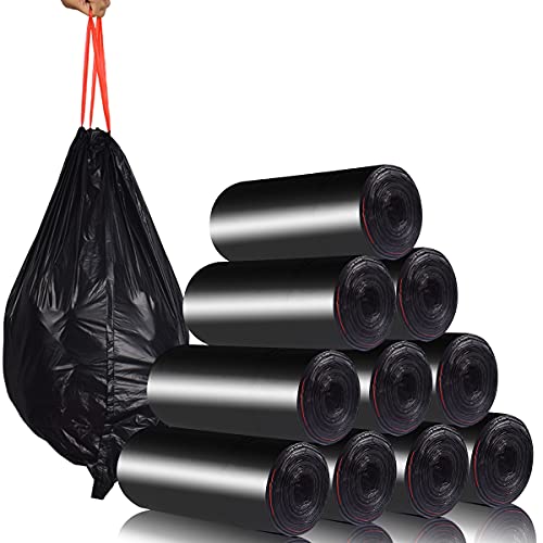 Trash Bags Drawstring Garbage Bags-Coocn Thicker Heavy Bathroom Trash can Liners for Bedroom Home Kitchen 50 Counts ,4-6 Gallon (Black)