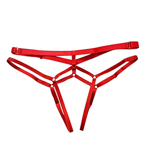 Taswuw Sexy Panties for Women Exotic Panties Hollow Bandage Seamless Solid Panties Cross Back Underwear G-String Thongs Red, Small