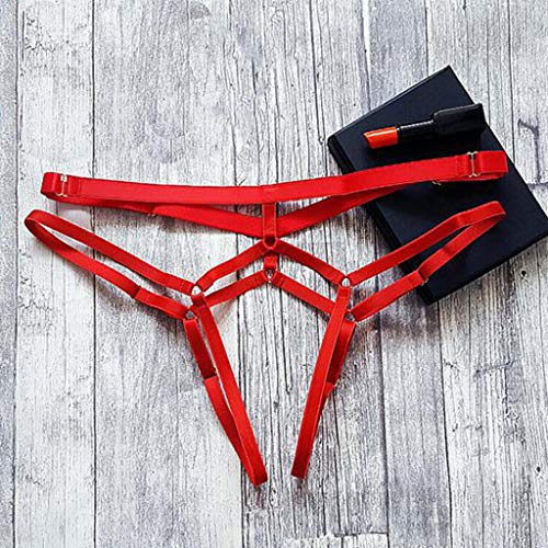 Taswuw Sexy Panties for Women Exotic Panties Hollow Bandage Seamless Solid Panties Cross Back Underwear G-String Thongs Red, Small