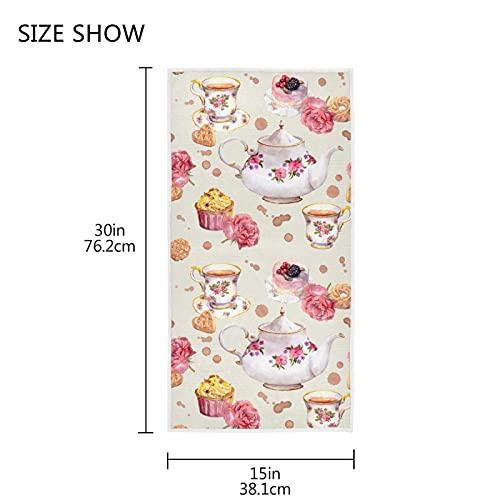 Tamniee Summer Coffee Cake Hand Towels Tea Pot Teacup Flowers Decor Kitchen Dish Towel Quality Premium Bathroom Washcloth 30 x 15 Inches for Beach Guest Hotel Spa Gym Sport Yoga Home