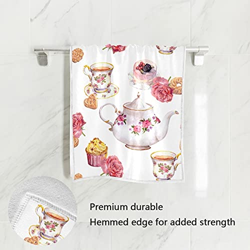 Tamniee Coffee Cakes Roses Hand Towels Teapots Decor Kitchen Dish Towel Quality Premium Bathroom Washcloth 30 x 15 Inches for Beach Guest Hotel Spa Gym Sport Yoga Home