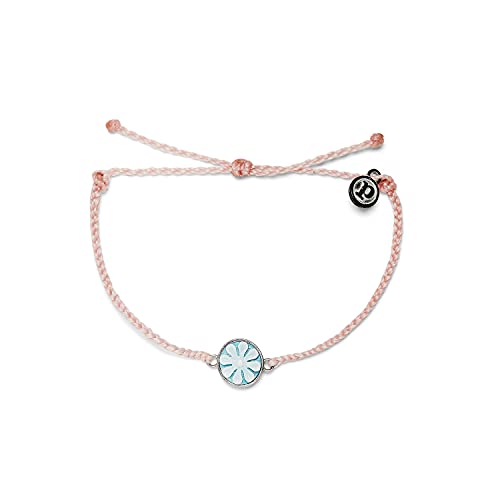 Pura Vida Silver-Plated Cameo Flower Bracelet - Adjustable Band, Coated Brand Charm - Baby Pink