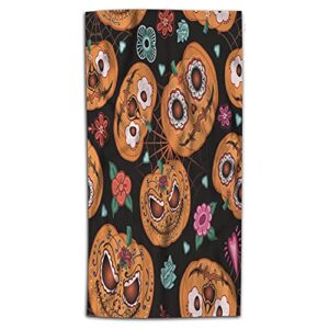 wondertify pumpkin flowers spiderweb hand towel hallween theme hand towels for bathroom, hand & face washcloths 15x30 inches