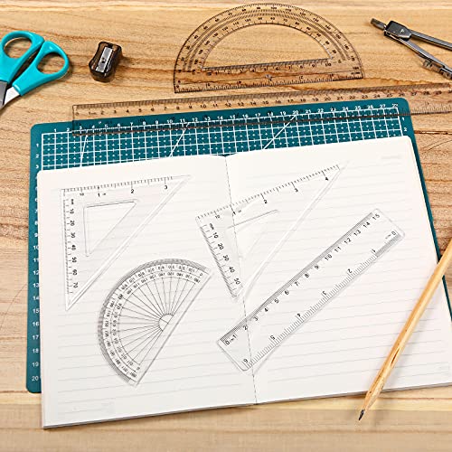 Plastic Clear Ruler Math Set Includes Protractor, Triangle Rulers,12 Inch 6 Inch Straight Ruler Geometry Math Ruler Transparent Ruler Measuring Tool for School Office Home Supplies (1 Sets)