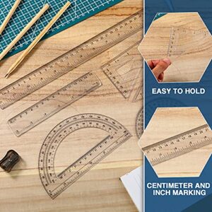 Plastic Clear Ruler Math Set Includes Protractor, Triangle Rulers,12 Inch 6 Inch Straight Ruler Geometry Math Ruler Transparent Ruler Measuring Tool for School Office Home Supplies (1 Sets)