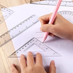 Plastic Clear Ruler Math Set Includes Protractor, Triangle Rulers,12 Inch 6 Inch Straight Ruler Geometry Math Ruler Transparent Ruler Measuring Tool for School Office Home Supplies (1 Sets)